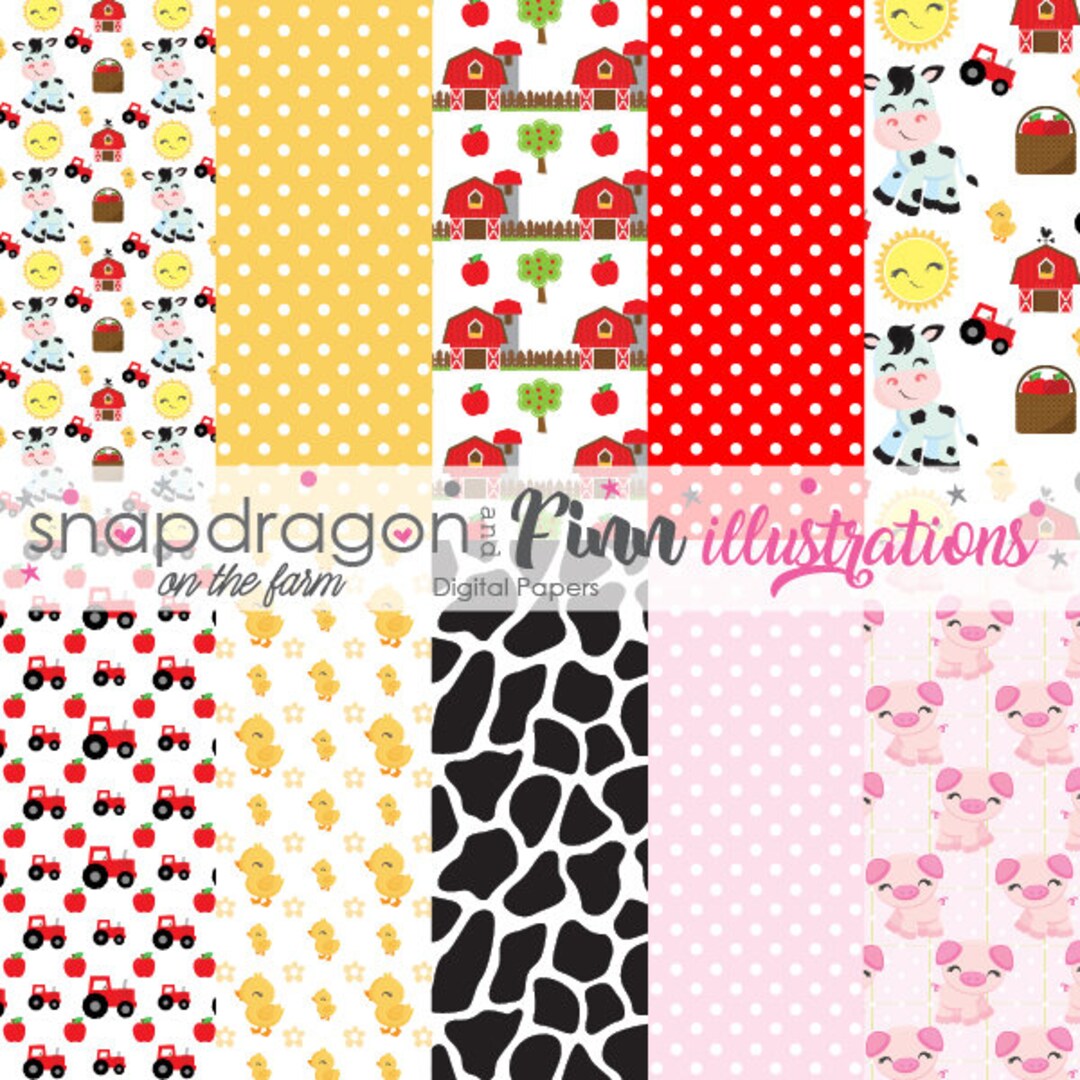 BUY5GET5 Barnyard Digital Papers, on the Farm Digital Papers, Cow ...