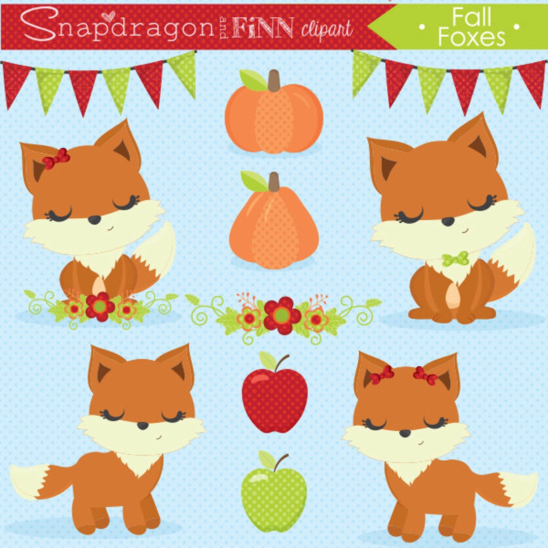 BUY5GET5 Fall Foxes Clipart, Autumn Clipart, Cute Foxes, Fall Clipart ...