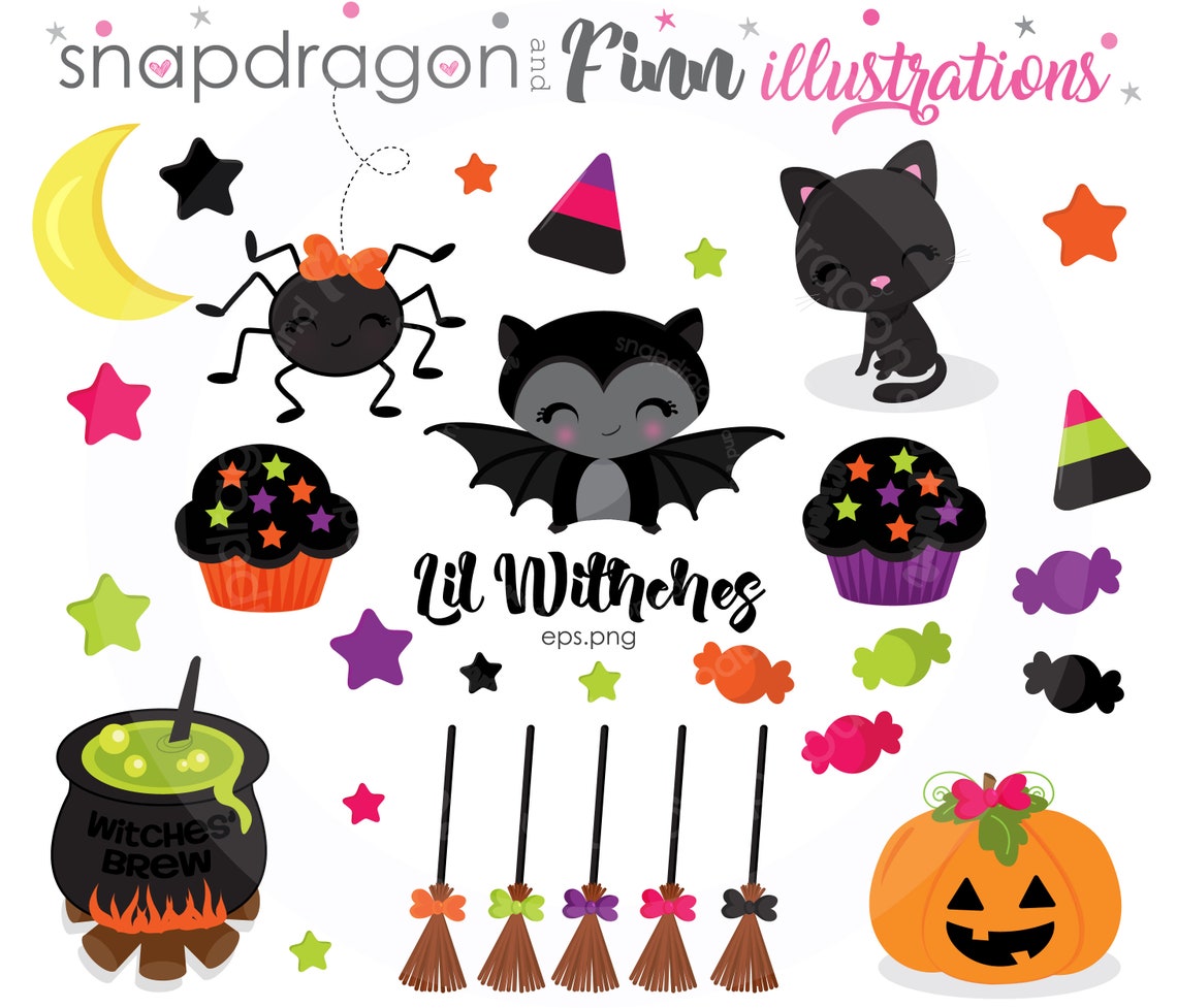 BUY5GET5 Halloween Witch Clipart Halloween Clipart Cute | Etsy