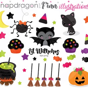 BUY5GET5 Halloween Witch Clipart, Halloween Clipart, Cute Witch Clipart ...