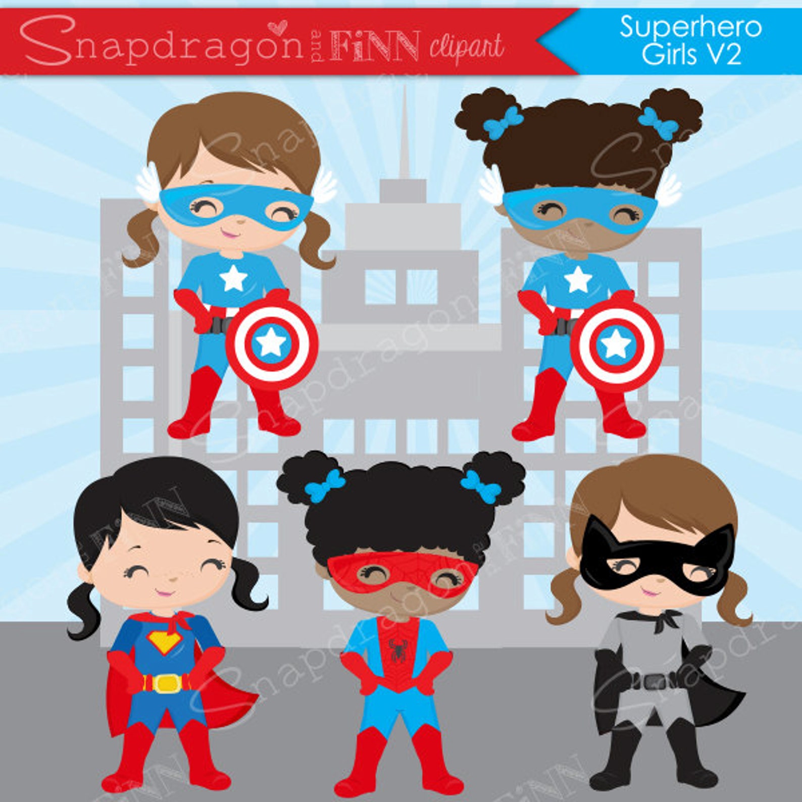 BUY5GET5 Superhero Girls Clipart, Hero Clipart, Superhero Vector ...