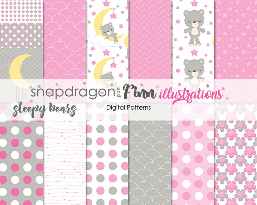 BUY5GET5 Sleepy Bears Digital Papers, Cute Bear Pattern, Patchwork ...