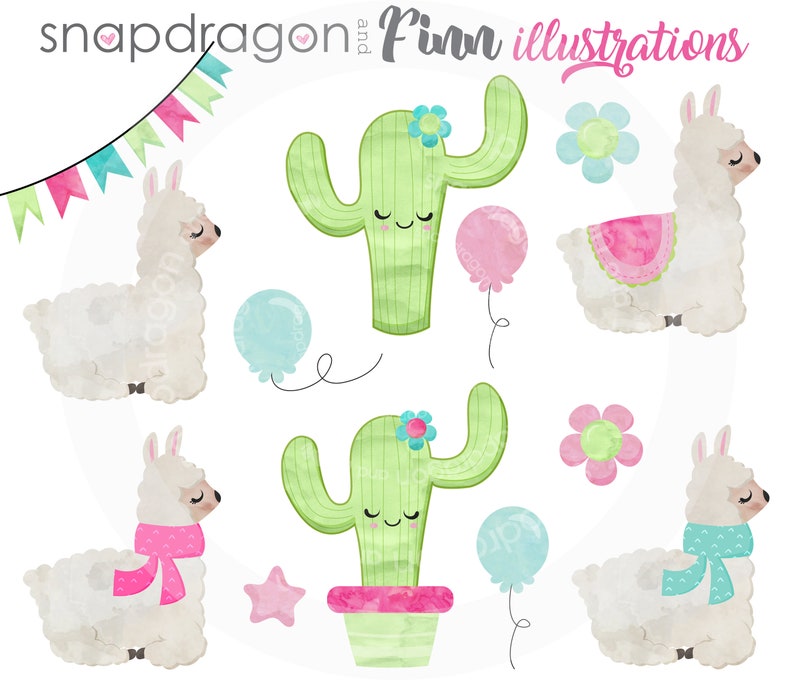 BUY5GET5 Llamas Clipart Watercolor Llama Clip Art Cactus | Etsy Canada