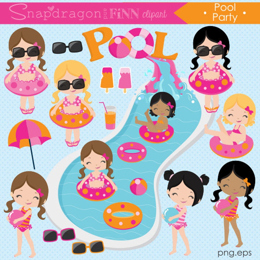 BUY5GET5 Pool Party Clipart, Summer Clipart, Pool Girl Clipart ...