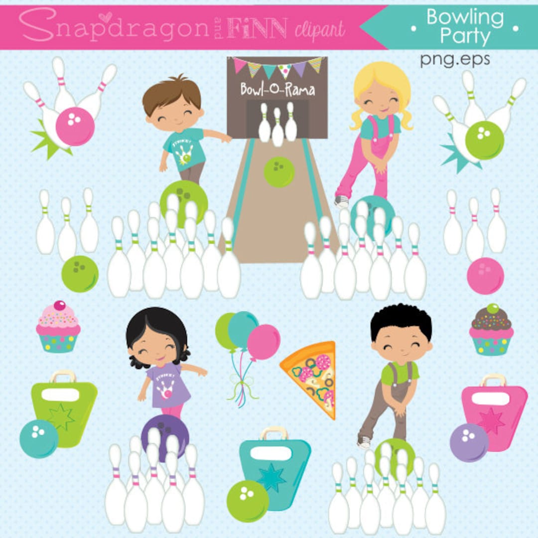 BUY5GET5 Bowling Clipart, Bowling Party Clipart, Bowling Kids Clip Art ...
