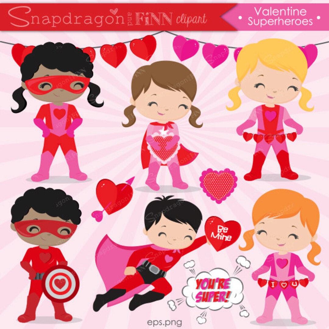 BUY5GET5 Valentine Superhero Clipart, Valentine Clipart, Superhero ...