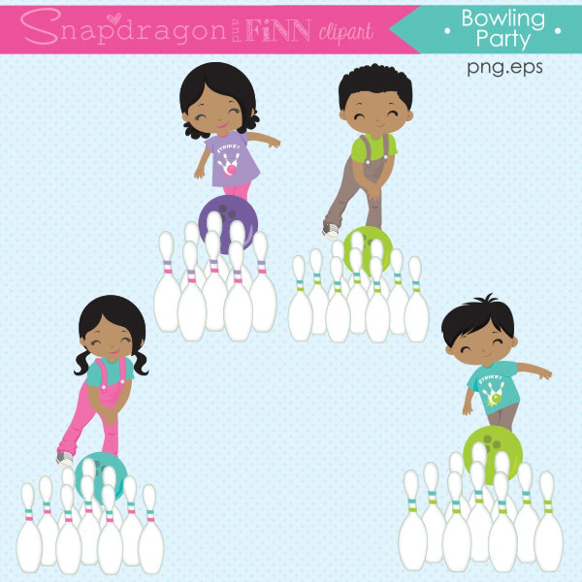 BUY5GET5 Bowling Clipart, Bowling Party Clipart, Bowling Kids Clip Art ...