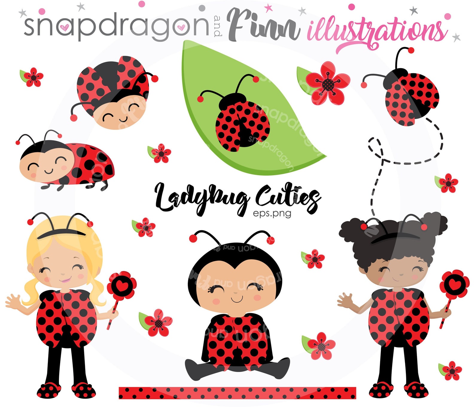 BUY5GET5 Ladybug Clipart Cute Ladybug Girl Clipart Cute Bug | Etsy