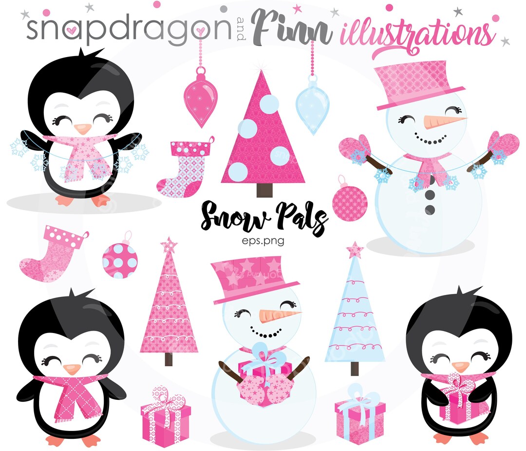 BUY5GET5 Christmas Clipart, Cute Snowman Clipart, Cute Penguin Clipart ...