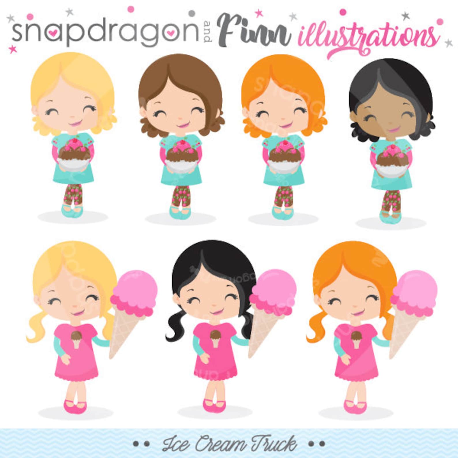 BUY5GET5 Ice Cream Truck Clipart Ice Cream Girls Clipart Ice | Etsy