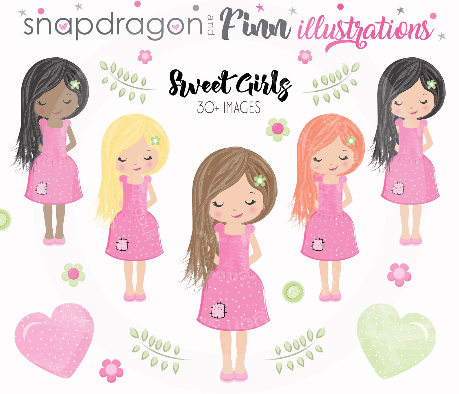 BUY5GET5 Sweet Girls Clipart Watercolor Girls Digital - Etsy