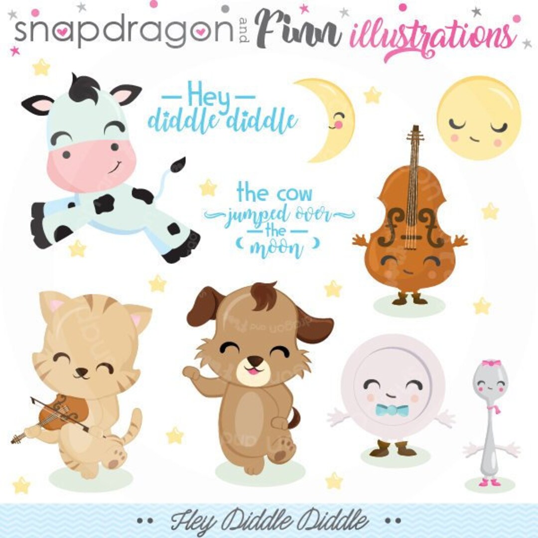 BUY5GET5 Cow Jumped Over the Moon Clipart, Hey Diddle Diddle Clip Art ...