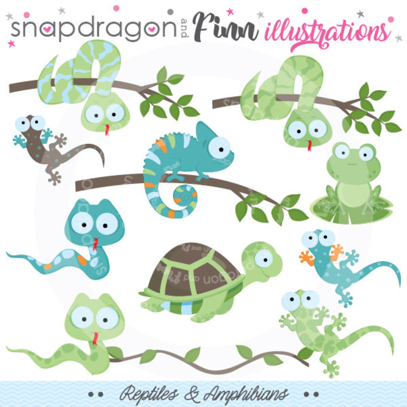 BUY5GET5 Reptiles Clipart, Amphibian Clipart, Frog Clipart, Turtle ...