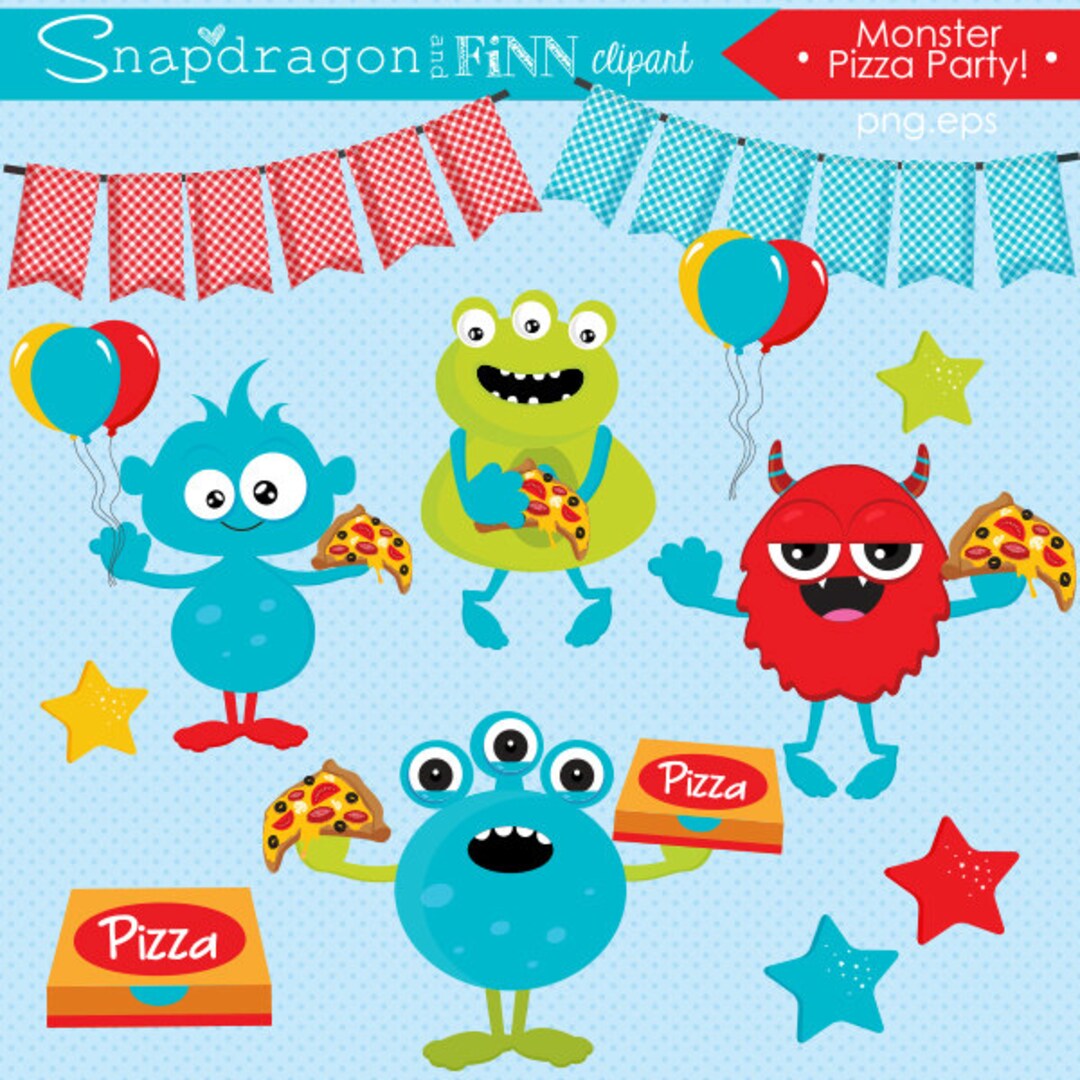 BUY5GET5 Monster Pizza Party Clipart, Monster Clipart, Pizza Party ...