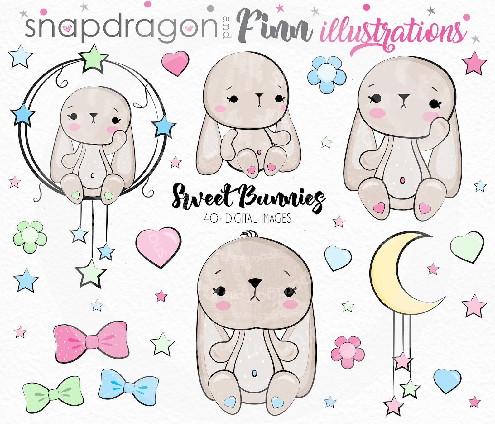 BUY5GET5 Sweet Bunnies Clipart Cute Bunny Clipart Baby Bunny - Etsy