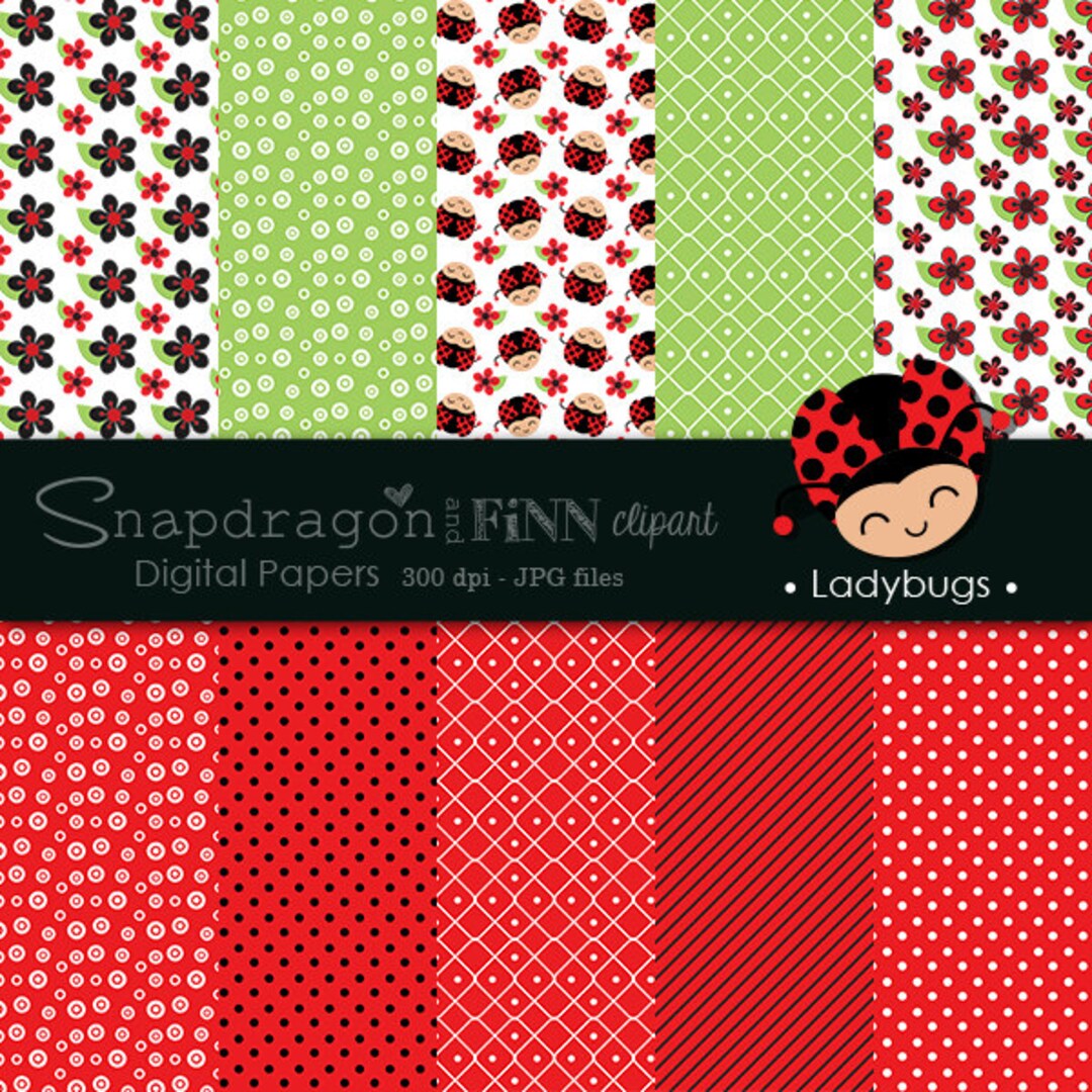BUY5GET5 Ladybug Papers, Digital Papers, Cute Ladybug Papers, Modern ...