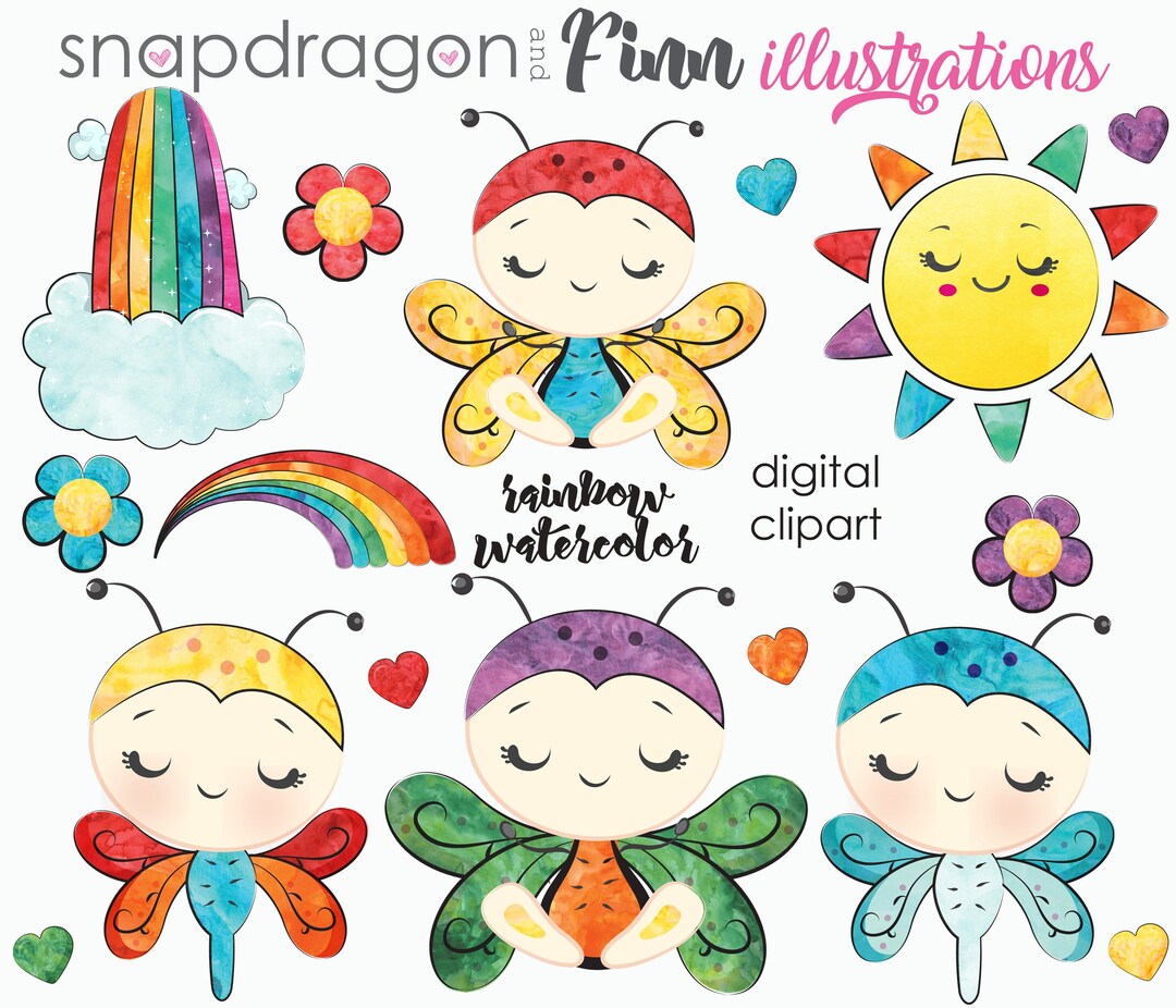 BUY5GET5 Watercolor Rainbow Clipart, Rainbow Butterfly Clipart, Cute ...