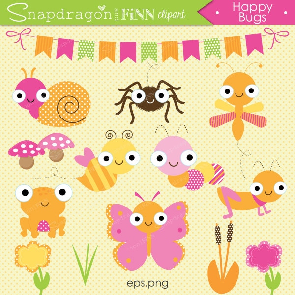 BUY5GET5 Pink Happy Bugs Clipart Bug Clipart Insect Clipart - Etsy