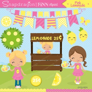 BUY5GET5 Pink Lemonade Clipart, Lemonade Stand Clipart, Pink Lemonade ...