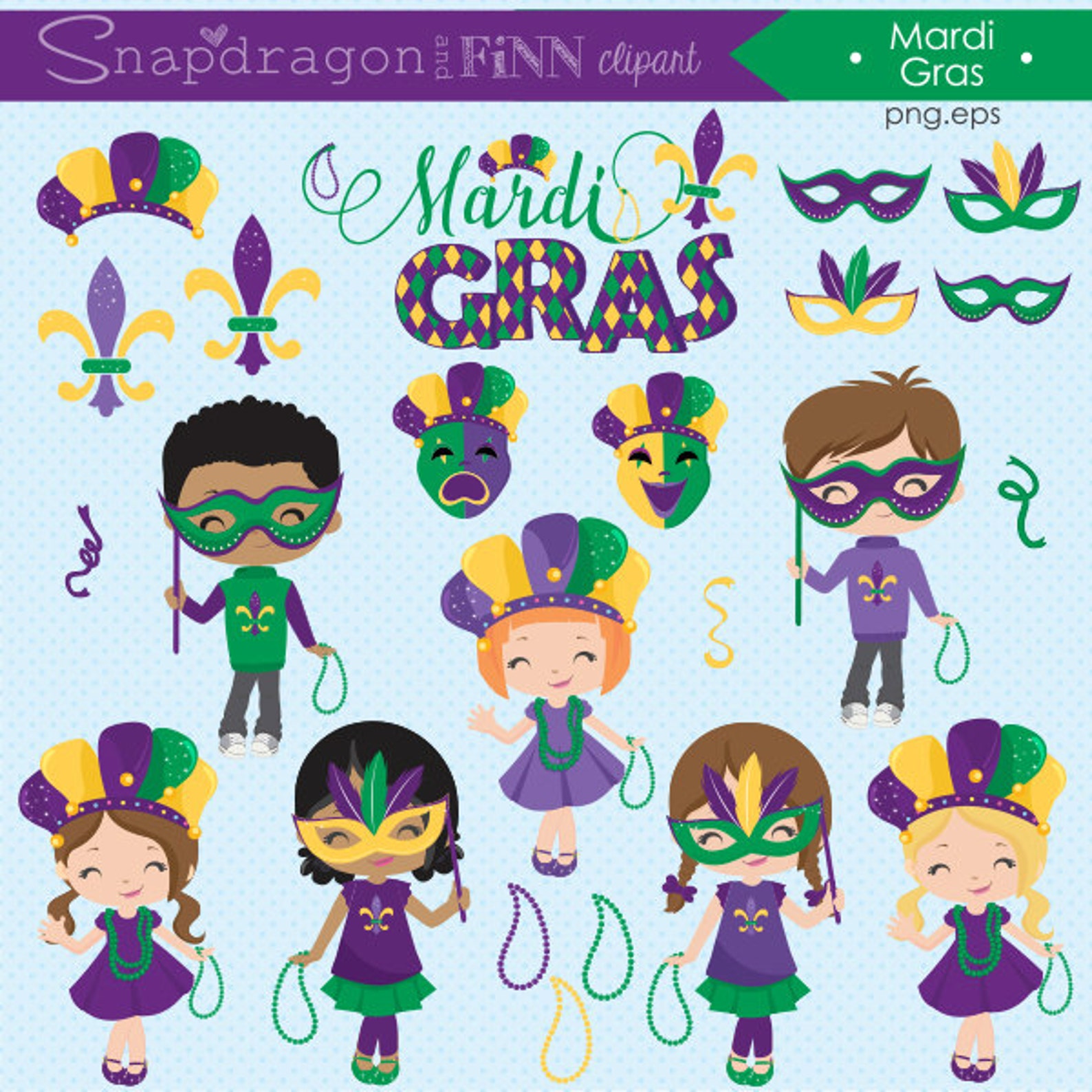 BUY5GET5 Mardi Gras Clipart Masquerade Party clipart cute | Etsy