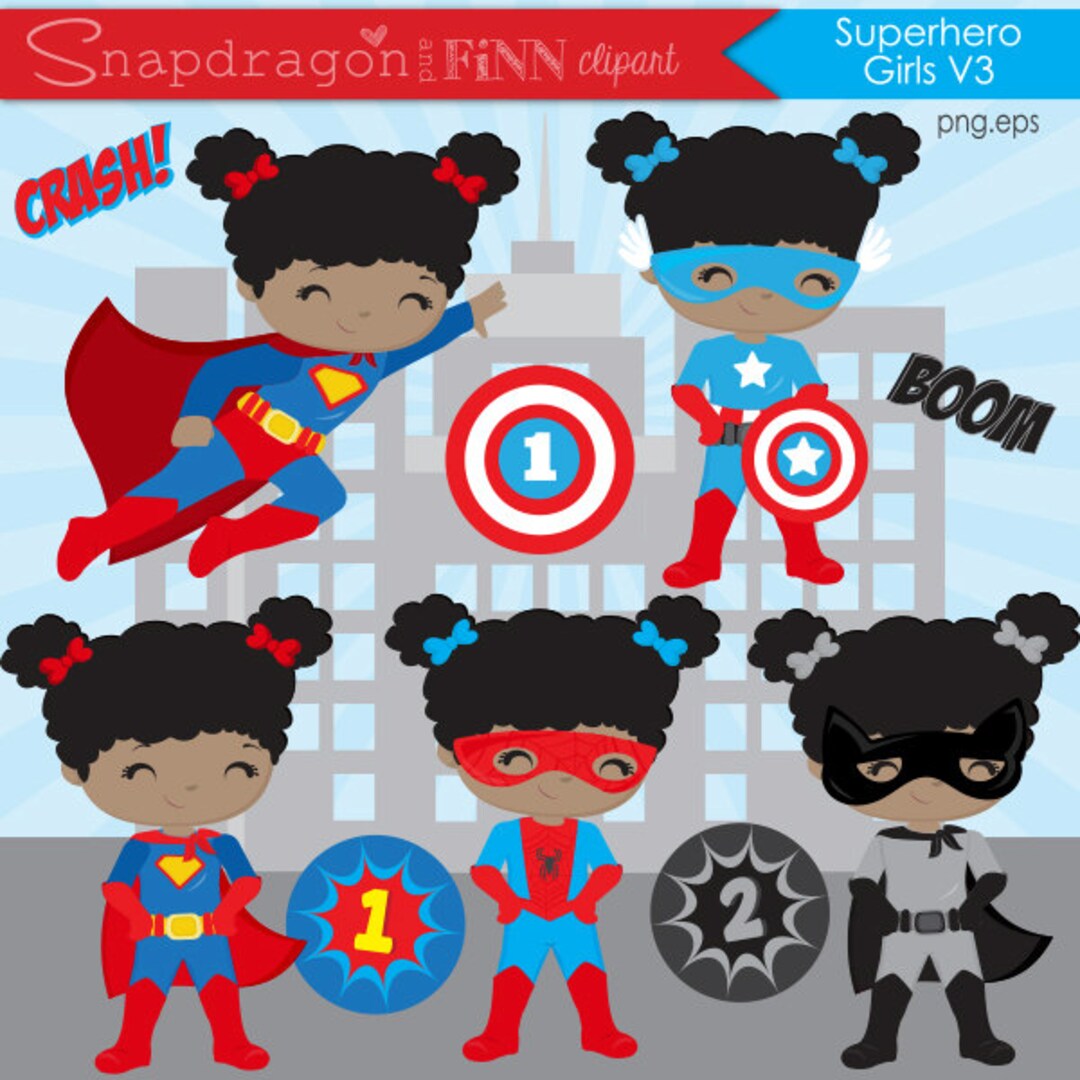 BUY5GET5 Superhero Girls Clipart, African American Superhero Girl ...