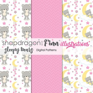 BUY5GET5 Sleepy Bears Digital Papers, Cute Bear Pattern, Patchwork ...