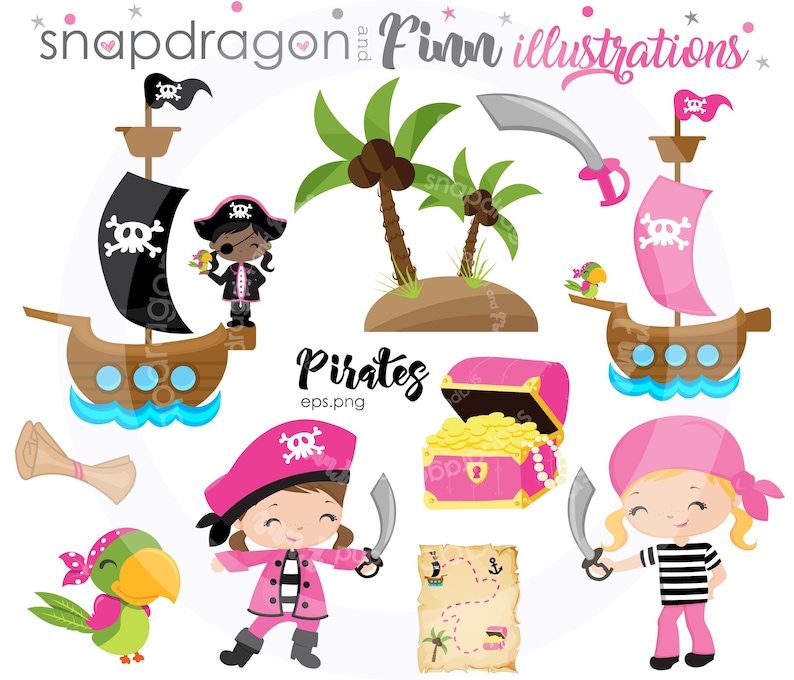 BUY5GET5 Pink Pirate Clipart, Girl Pirate Clipart, Pirate Girl, Parrot ...