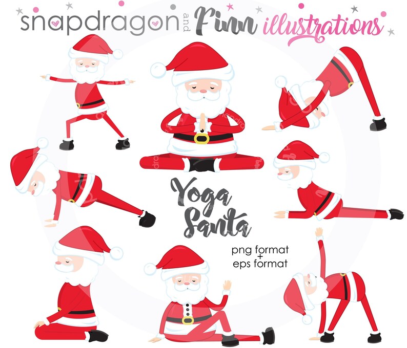 BUY5GET5 Yoga Santa Clipart, Christmas Clipart, Christmas Yoga, Cute ...