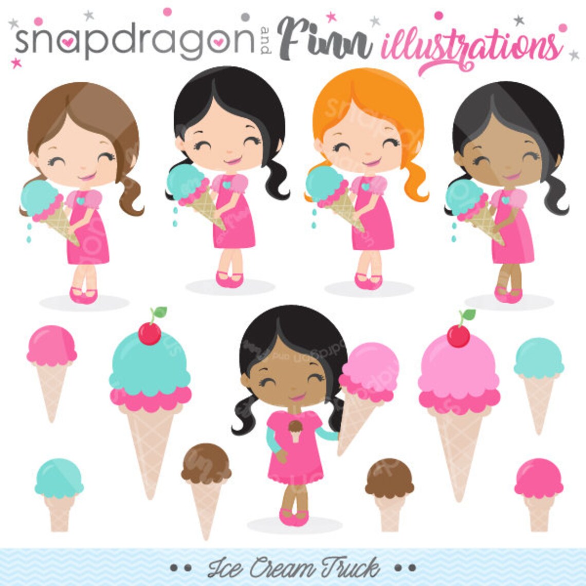 BUY5GET5 Ice Cream Truck Clipart Ice Cream Girls Clipart Ice | Etsy