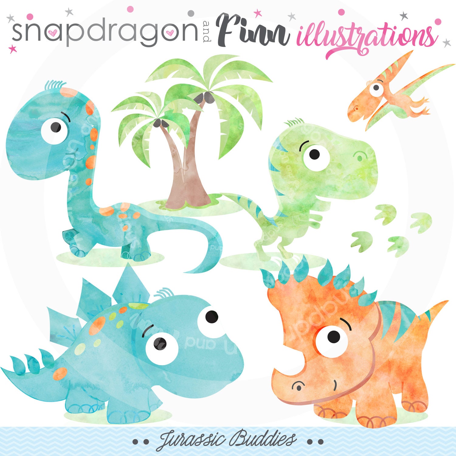 BUY5GET5 Dinosaur clipart watercolor dinosaur clipart cute | Etsy