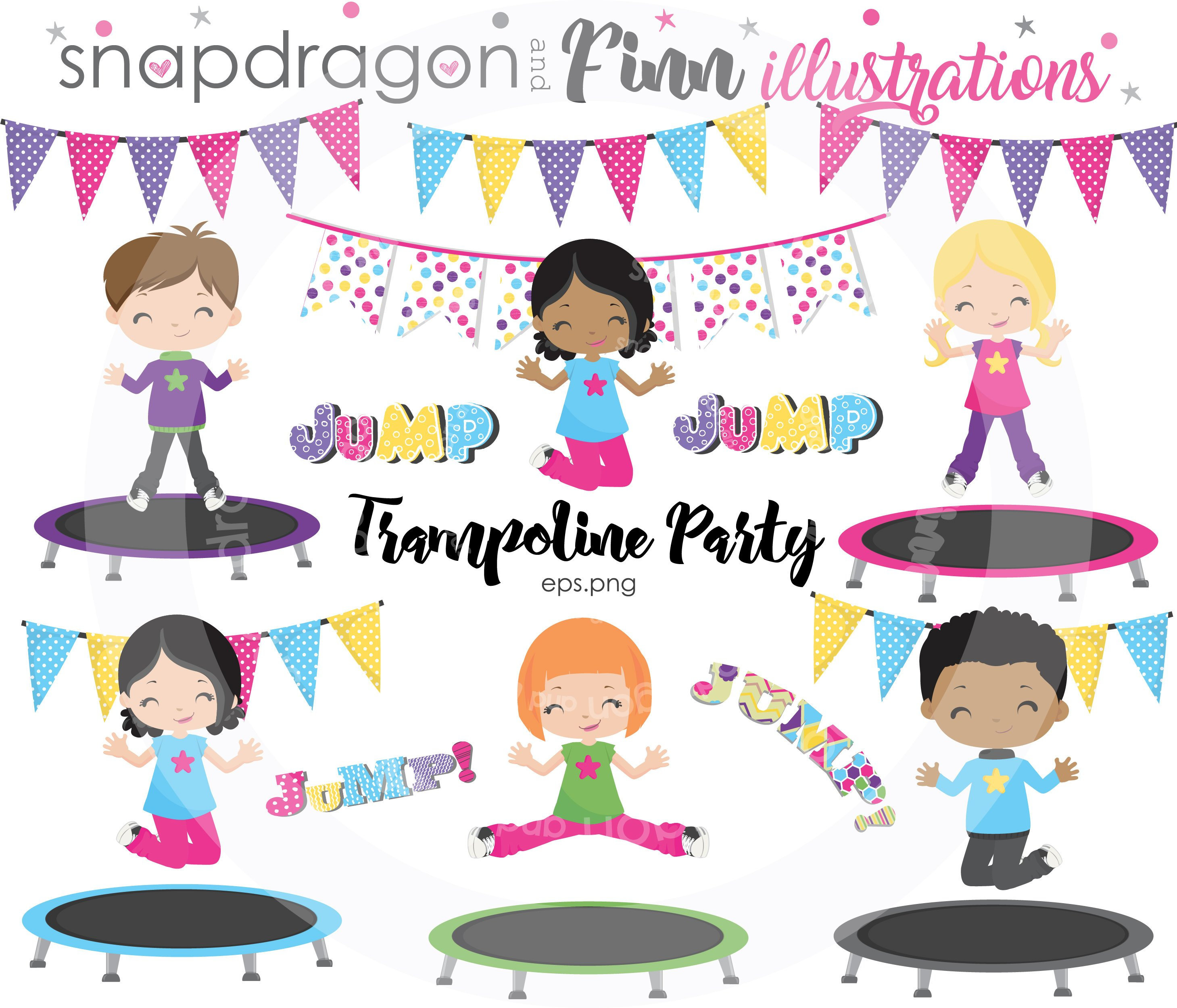 BUY5GET5 Trampoline Clipart, Trampoline Party Clipart, Jump Clipart ...
