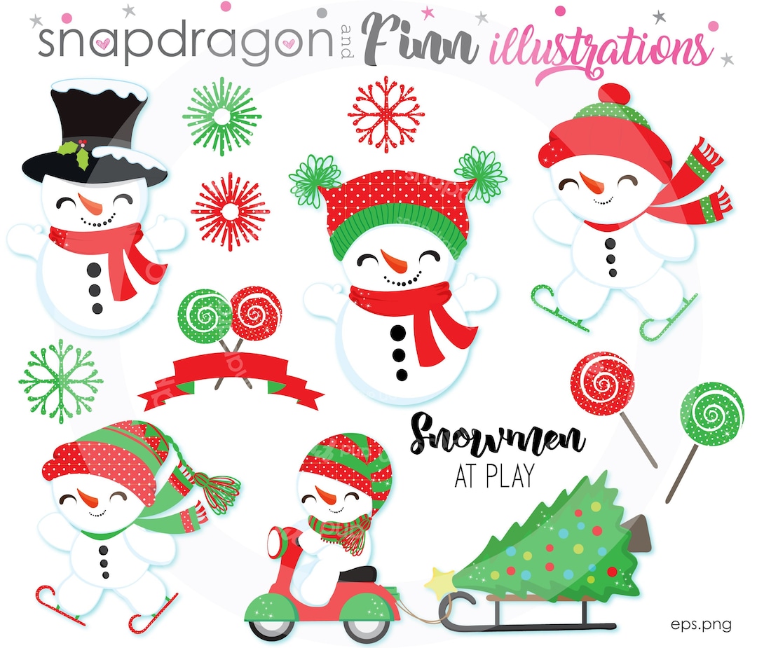 BUY5GET5 Snowmen Clipart, Christmas Clipart, Cute Snowman, Christmas ...