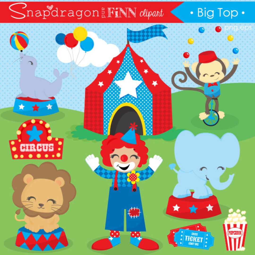 BUY5GET5 Circus Clipart, Big Top Clipart, Circus Clip Art, Clown ...