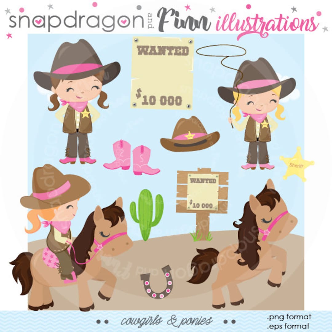 BUY5GET5 Pink Cowgirl Clipart, Pink Western Clipart, Western Girl ...