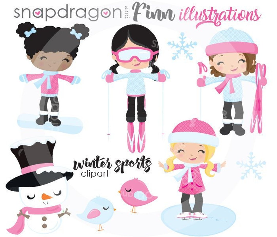 BUY5GET5 Girl Winter Sports Clipart, Skiing Clipart, Winter Clipart ...