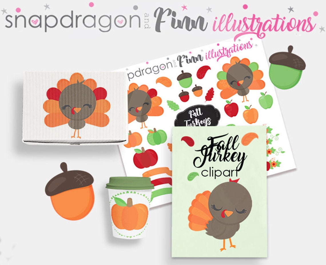 BUY5GET5 Cute Fall Turkey Clipart Autumn Clipart - Etsy