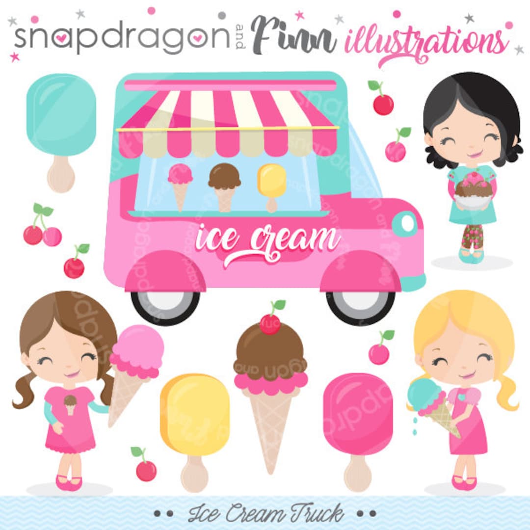 BUY5GET5 Ice Cream Truck Clipart, Ice Cream Girls Clipart, Ice Cream ...