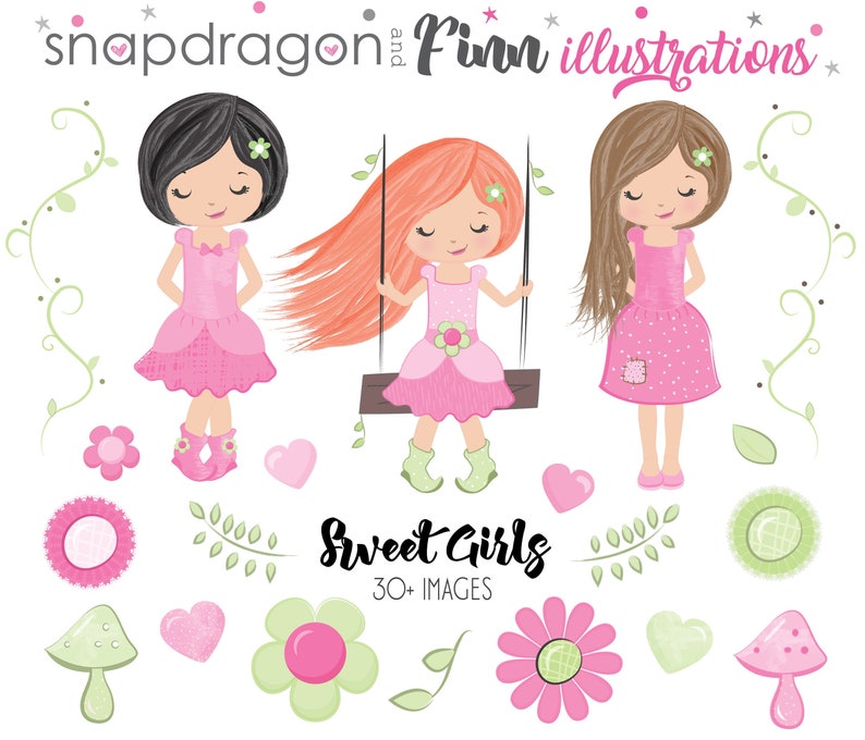 BUY5GET5 Sweet Girls Clipart Watercolor Girls Digital - Etsy