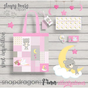 BUY5GET5 Sleepy Bears Digital Papers, Cute Bear Pattern, Patchwork ...