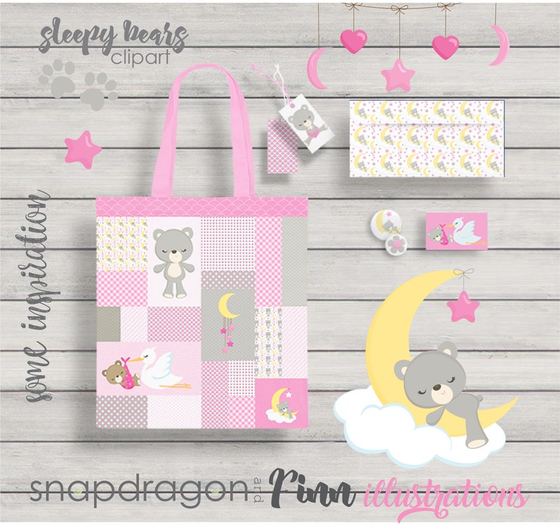 BUY5GET5 Sleepy Bears Digital Papers, Cute Bear Pattern, Patchwork ...