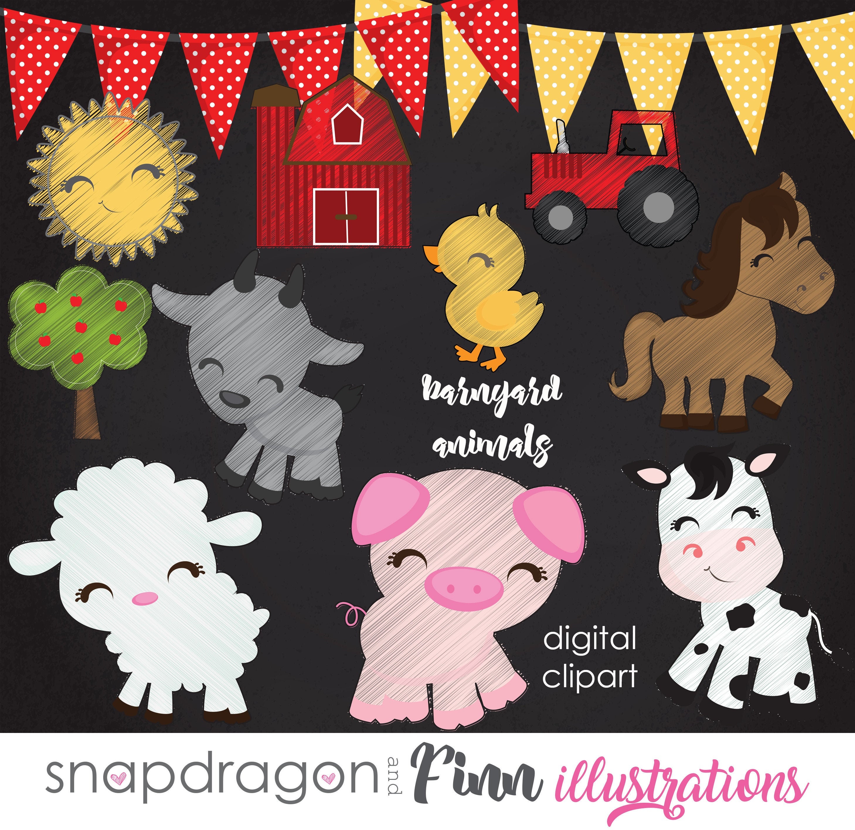 BUY5GET5 Barnyard Chalkboard Clipart Farm Clipart Barnyard - Etsy