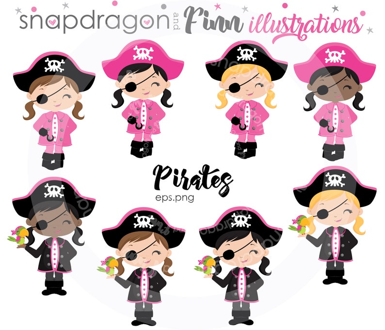 BUY5GET5 Pink Pirate Clipart, Girl Pirate Clipart, Pirate Girl, Parrot ...