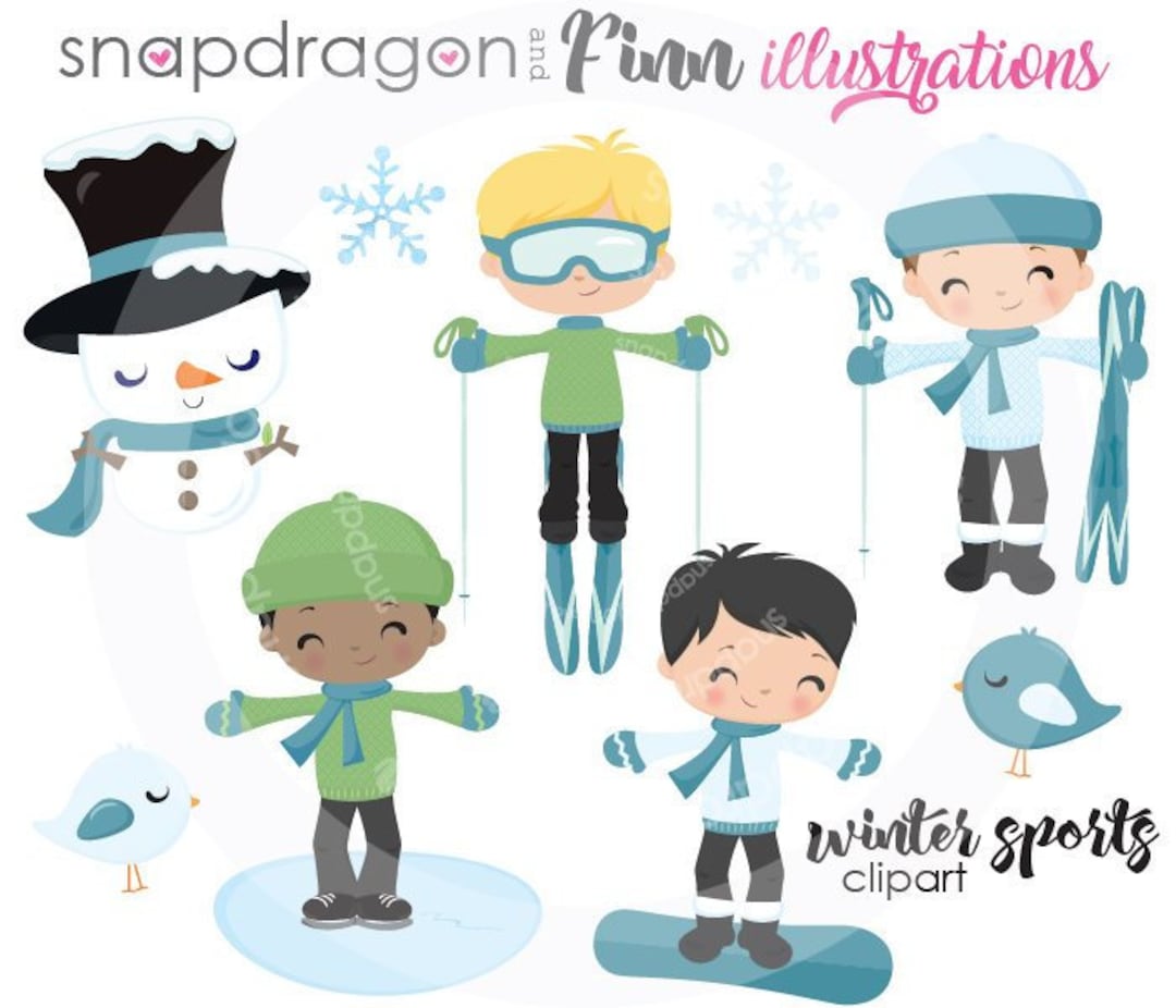 BUY5GET5 Boy Winter Sports Clipart, Skiing Clipart, Winter Clipart ...