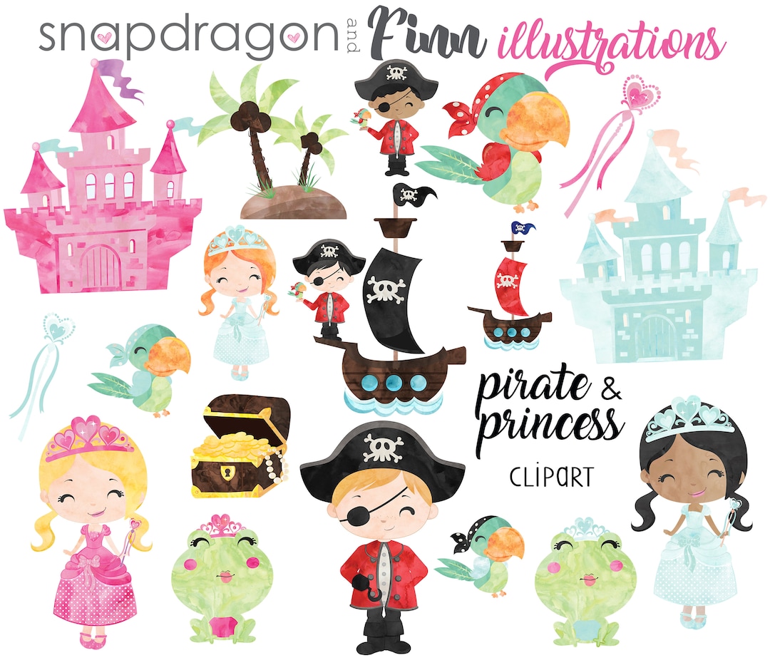 BUY5GET5 Princess and Pirate Clipart, Pirate and Princess Clip Art ...