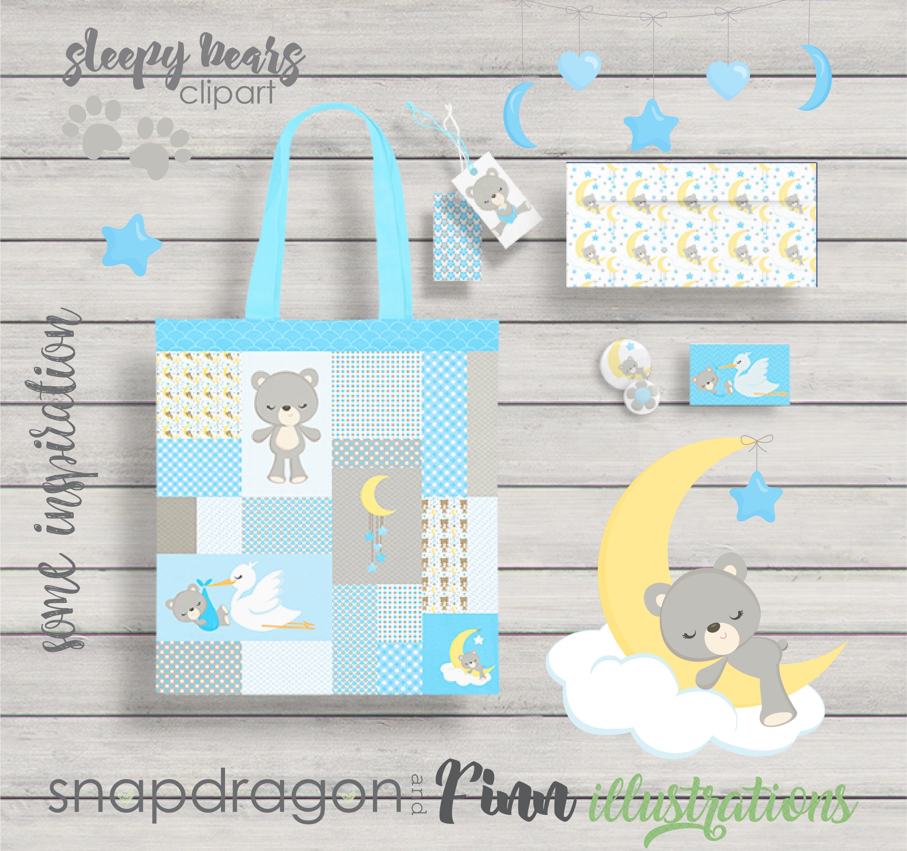 BUY5GET5 Blue Sleepy Bears Clipart, Boy Teddy Bear Clip Art, Boy Baby ...
