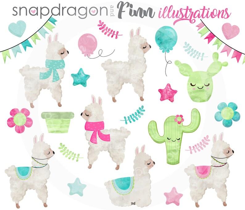 BUY5GET5 Llamas Clipart Watercolor Llama Clip Art Cactus | Etsy Canada