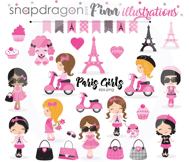 BUY5GET5 Paris Girl clipart Paris clipart Shopping clipart | Etsy