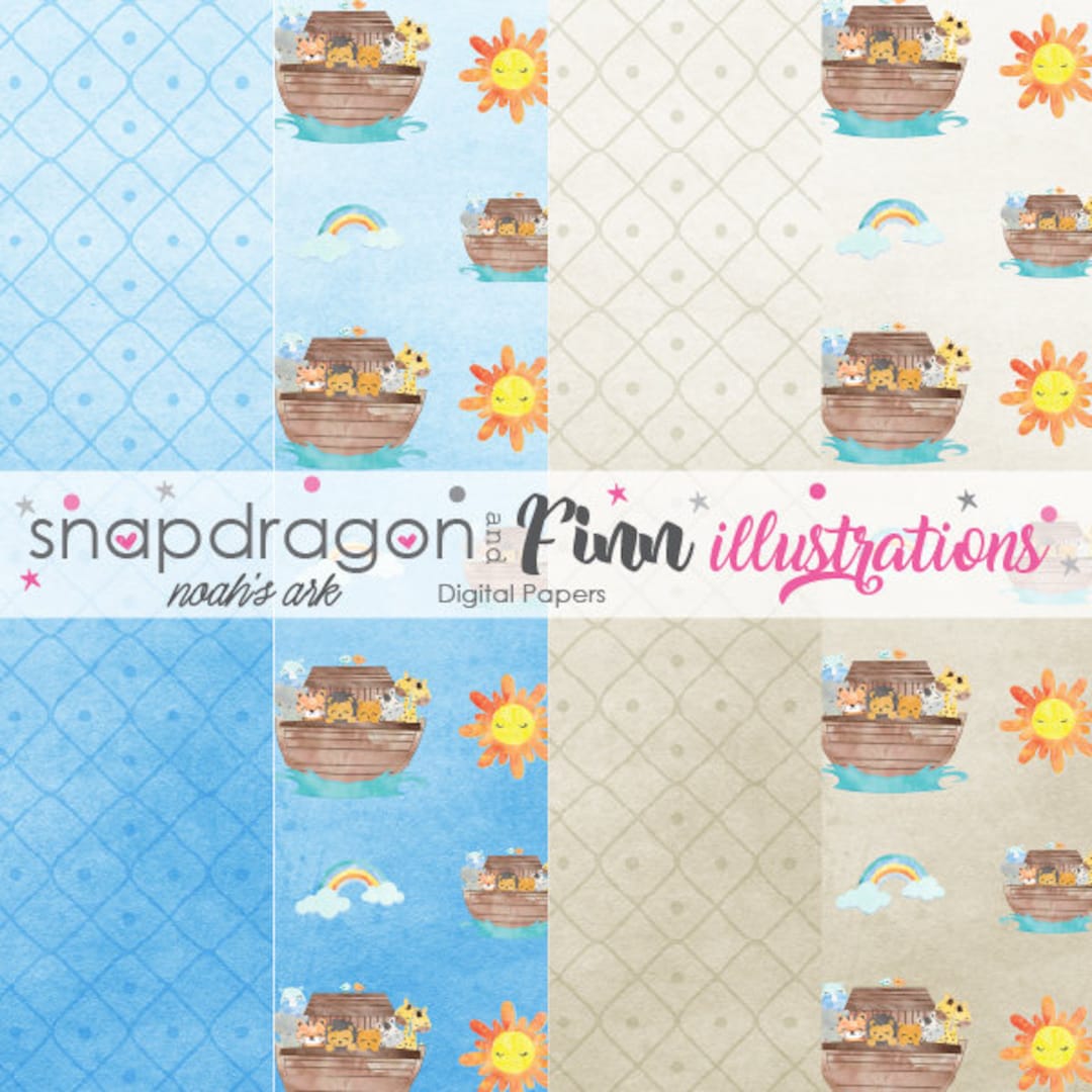 Watercolor Noah's Ark Digital Papers, Watercolor Digital Papers ...