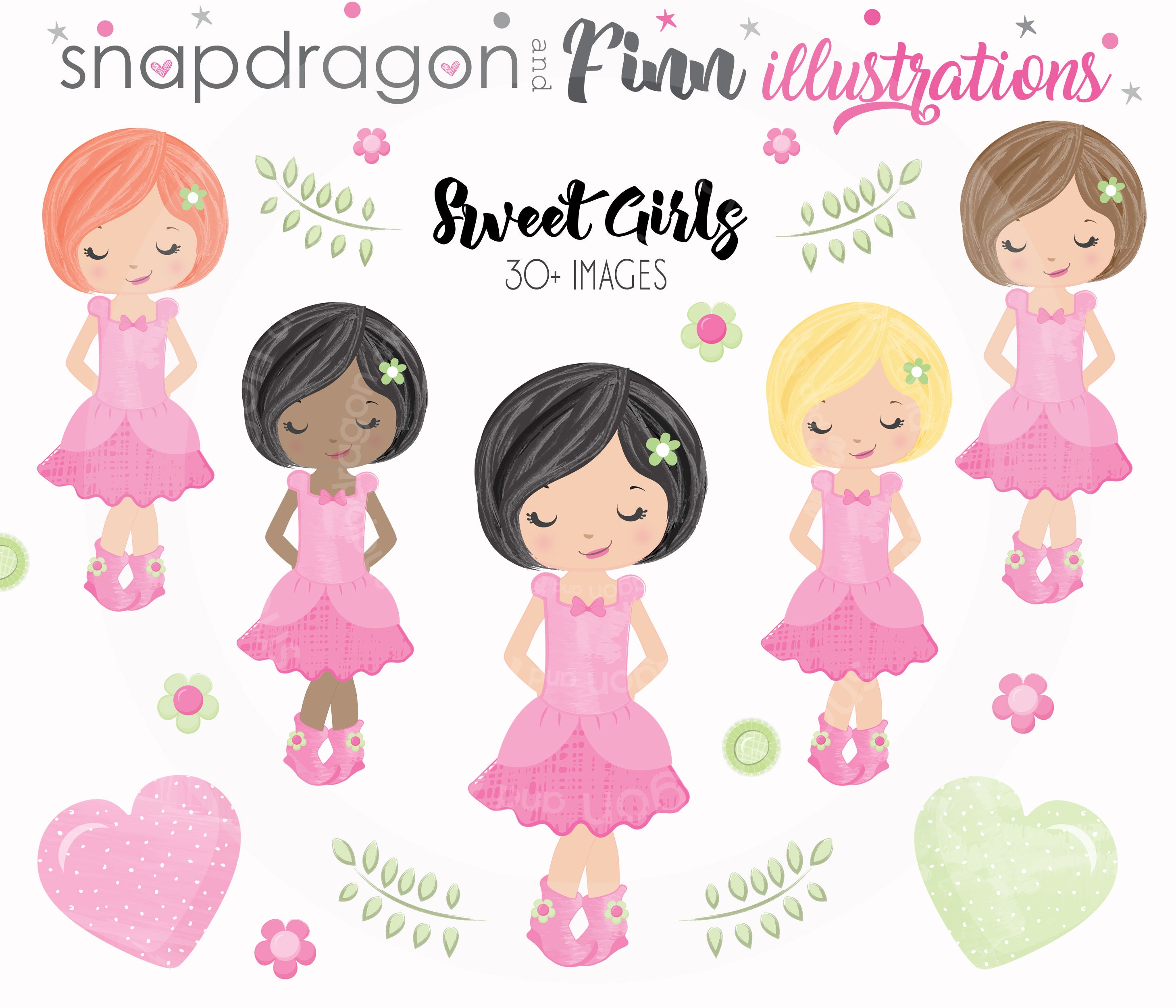 BUY5GET5 Sweet Girls Clipart Watercolor Girls Digital - Etsy