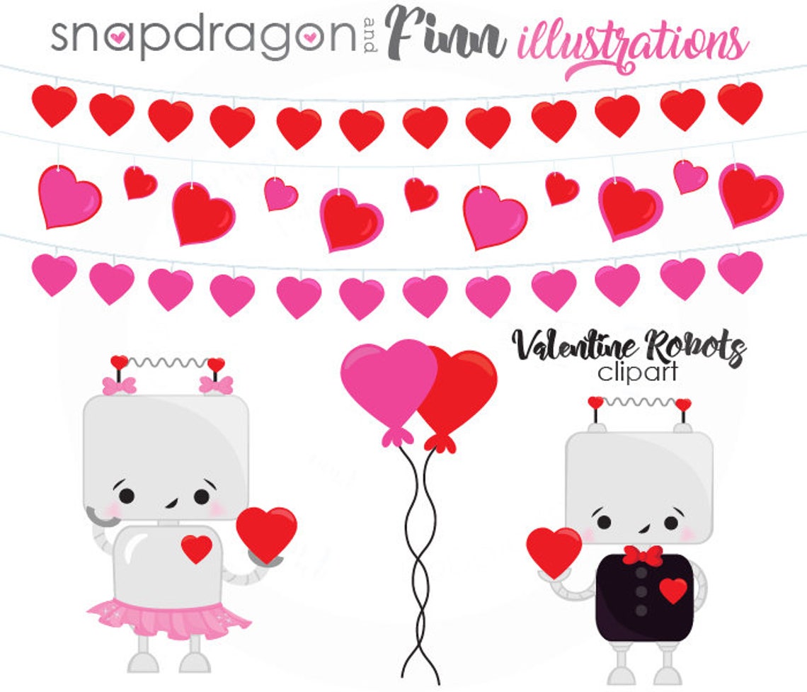 BUY5GET5 Valentine Clipart, Valentine Robots Clipart, Valentine Clip ...
